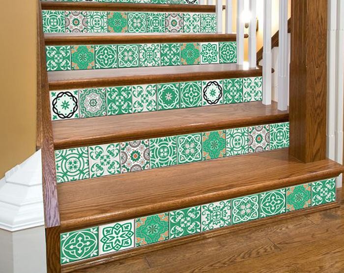 5" x 5" Green and White Mosaic Peel and Stick Removable Tiles ...