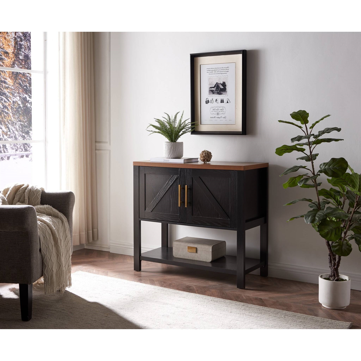 Modern 2 Drawer Wooden Storage Console Table Black/Walnut - HouseyMart ...