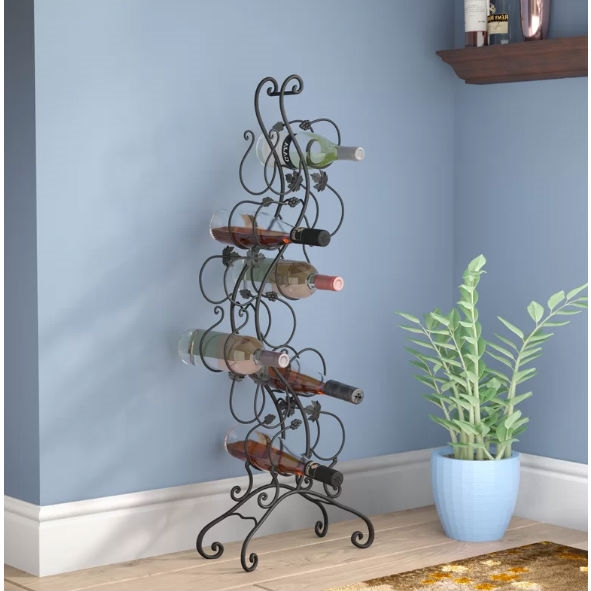 Wrought Iron 12-Bottle Wine Rack with Grape Leaves Vines Design ...