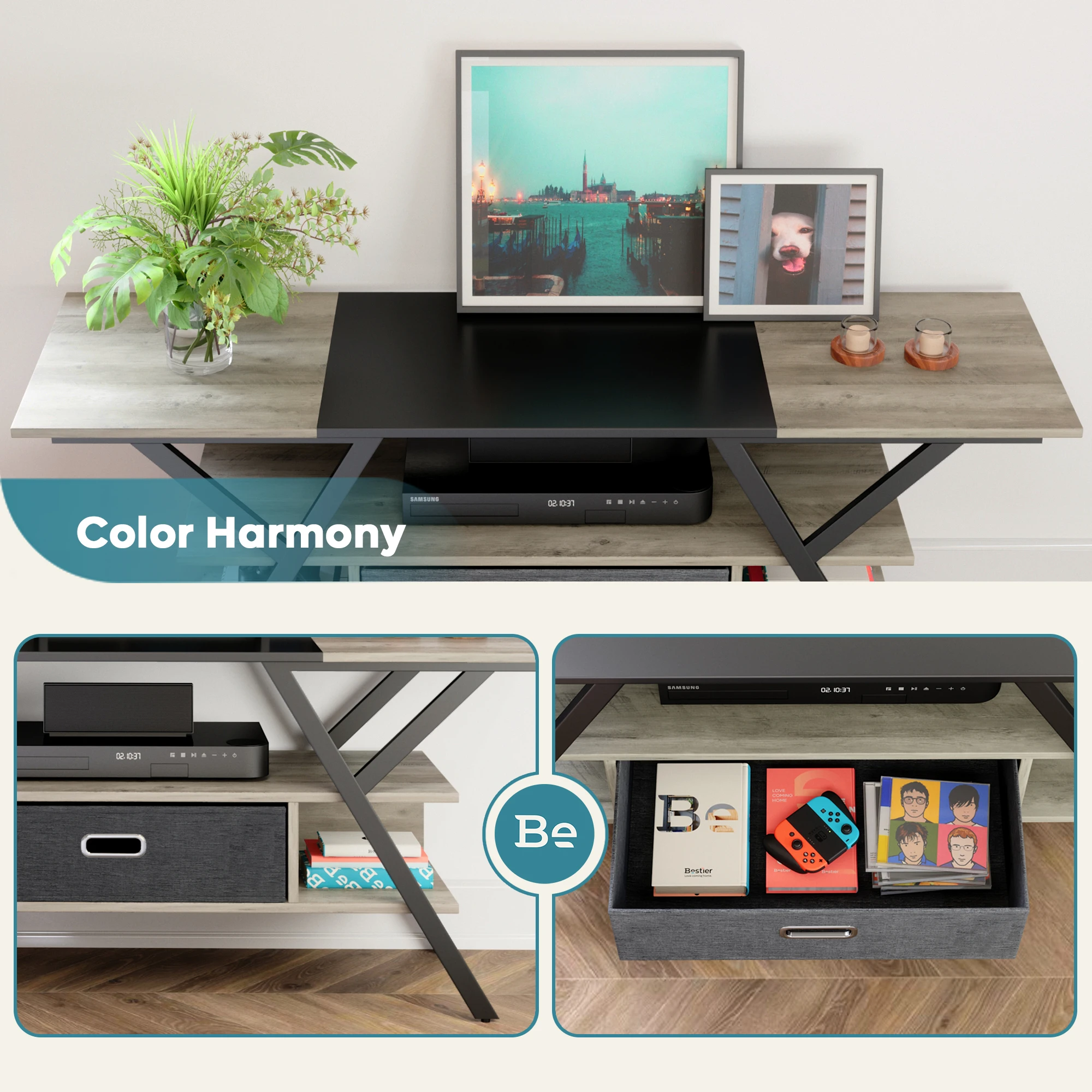 Tv Unit Cabinet Modern Y-Shaped Tv Stand Living Room Top Side Table ...